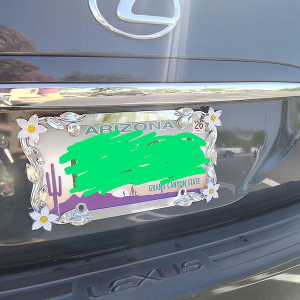 Rose Pink Flower License Plate Cover, Swarovski Car Gift, Floral ...