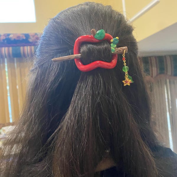 Apple Hair Stick | Barrette | Hair Circle and Pin Handmade - Etsy