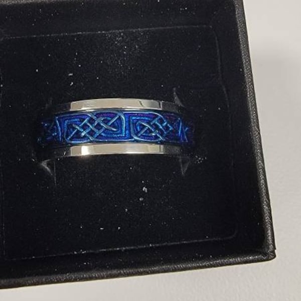 Blue Celtic Spinner Ring Mens Womens Stainless Steel Meditation Anti ...