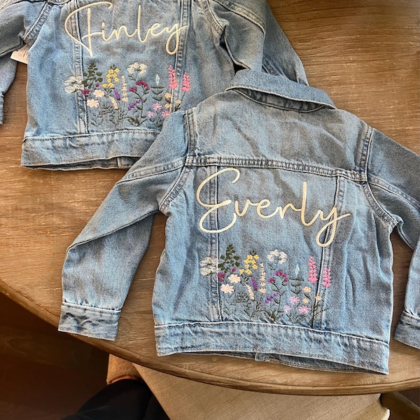 Jean Jacket, Embroidered Wildflower Jacket, Embroidered Denim Jacket, Embroidered Denim Jacket ...