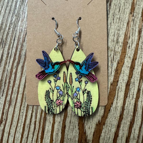 Hummingbird Flower Earrings Svg, Laser Cut File, Earring Design Files ...