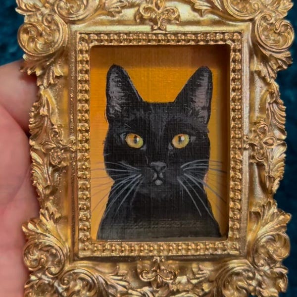Black Cat 2x 2 Original Miniature Acrylic Painting on Canvas With or ...