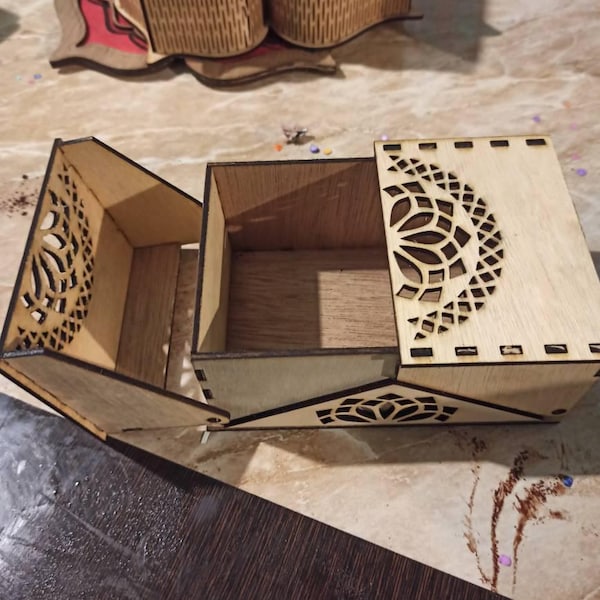 Laser Cut Gift Box With Lid in 2 Different Size, 3mm 1/8inch 4mm Wooden ...