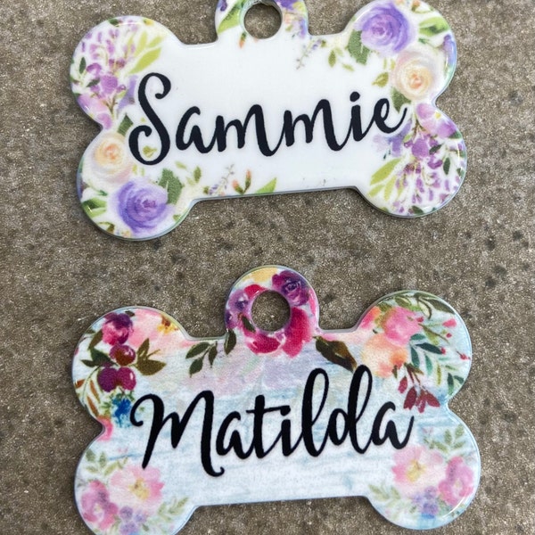 Purple Dog Tag, Custom Dog Tag, Floral Dog Tag, Floral Pet Tag Purple ...