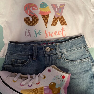 Six is so Sweet Ice Cream Girls 6th Sixth Birthday Shirt, 6th Birthday ...