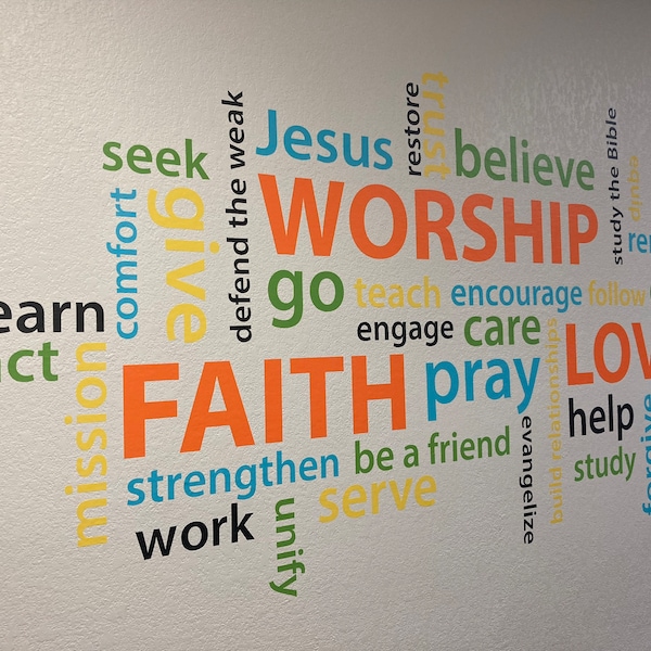 Word Collage Faith Worship Love, Youth Room, Church, Christian School ...