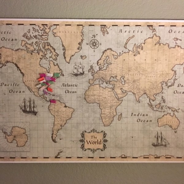 World Map Poster - Rustic Vintage Style Travel Map - Etsy