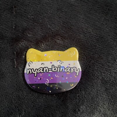 Nonbinary Nyan-binary Pride Button Cat Kitty Non Binary Gender Neutral Flag Pin Back Badge ...