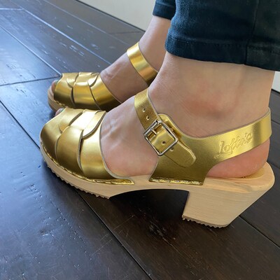 Swedish Clogs Peep Toe Metallic Gold Leather by Lotta From Stockholm ...