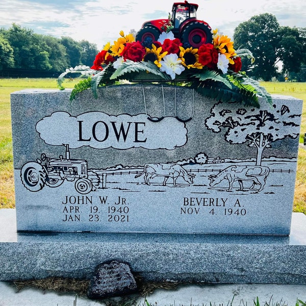Farmer Cemetery Saddle. Red Tractor Cemetery Saddle Memorial Headstone ...
