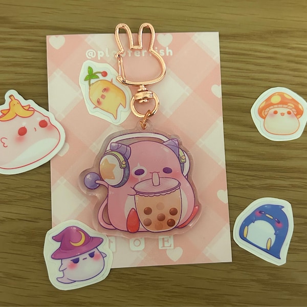 Kirbo in Boba Land Acrylic Shaker Charms Double-sided Keychain Anime ...