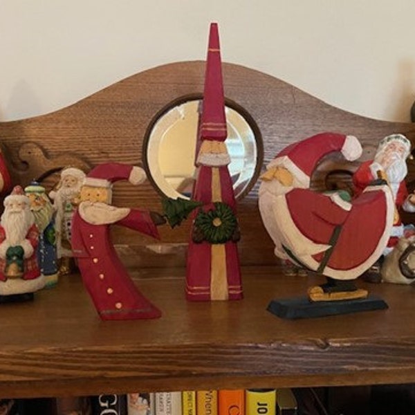 Hand Carved Wooden Folk Art Triangle Santa Claus Figure - Etsy
