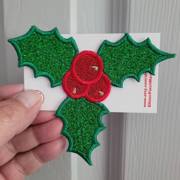 Holly Glitter Patch Christmas Glitter Patch Christmas Gift Embroidered ...