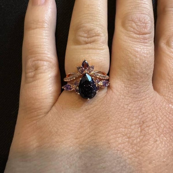 Feyra Starry Night & Amethyst Engagement Ring Set- 14K Rose Gold ...