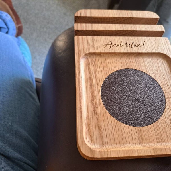 Sofa Coaster Tray and Phone Stand in Solid Oak - Etsy