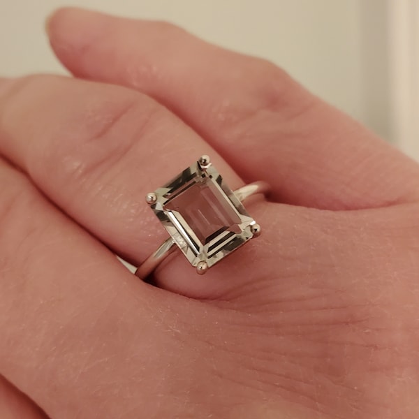 Prasiolite Ring, Gold Prasiolite Ring, Green Amethyst Ring, Emerald Cut ...
