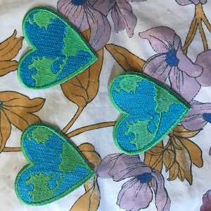 Heart Earth Applique Patch Mother Earth, Save the Planet 2 3-pack, Iron ...