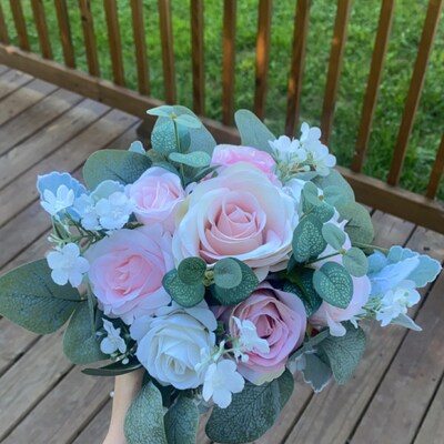 Boho Bridal Bouquet, Blush Pink and Blue Wedding Bouquet, Wedding ...