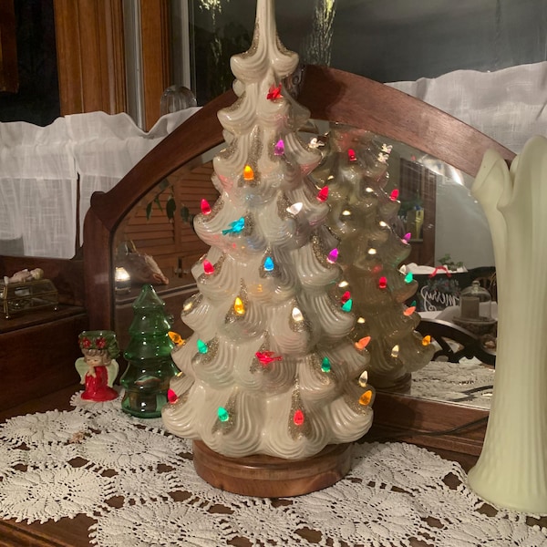 Wood Ceramic Christmas Tree Base With Light - Etsy