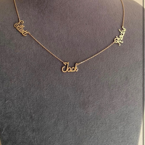 14k Gold Three Names Necklace , Name Necklace , Gold Name Necklace ...