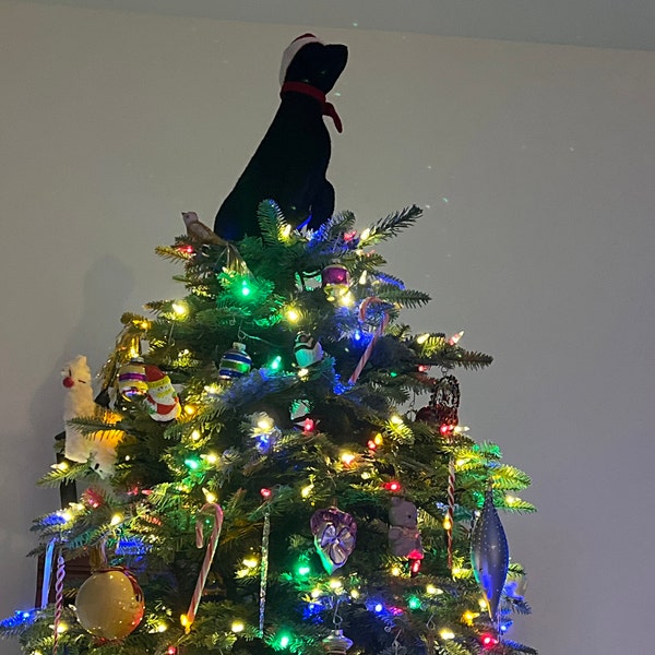 Black Lab With Santa Hat Christmas Tree Topper in Hand Felted Wool, Dog ...