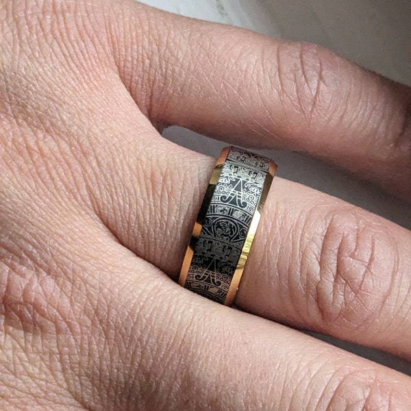 Engraved Aztec Calendar Pattern Ring, Aztec Promise Ring, Ancient Aztec ...