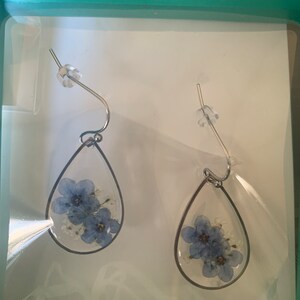 14K Gold Forget Me Not Resin Flower Earrings, Handmade Pressed Real ...