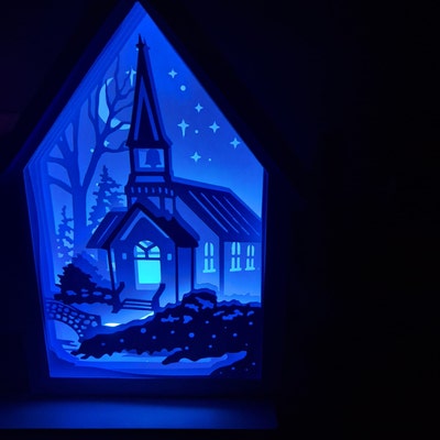 CHRISTMAS CHURCH SVG Shadow Box, Winter Scene Svg Shadow Box Christmas ...