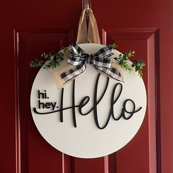 Hi Hey Hello Door Hanger | Hello Front Door Decor | Custom Door Sign ...