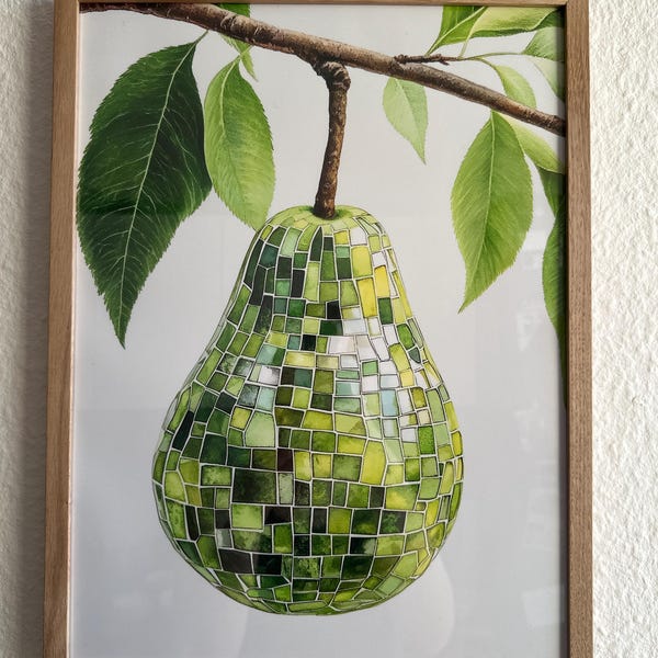 Retro Red Apple Disco Ball Print, Kitchen Print, Funky Food Home Decor ...