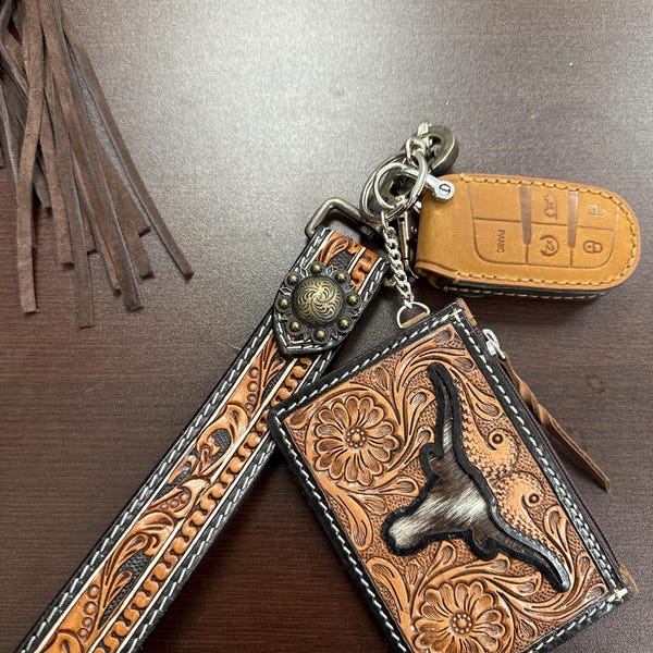 THUNDERBIRD LONGHORN KEYCHAIN Brown Wallet | Genuine Hair on Freebird ...