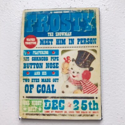 Dollhouse Miniature frosty the Snowman Sign, Red Wooden Riser, Snowman ...