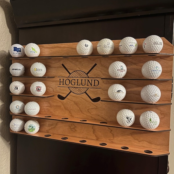 Wall-mounted Golf Ball Display: Personalized Wooden Golf Gift. Holds 32 ...