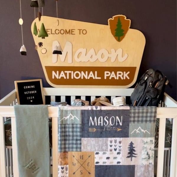 National Park Name Sign, Large Wood Name Sign, Nursery Name Sign ...