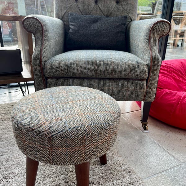 Burnt Orange Embroidered Thistle and Harris Tweed Footstool With ...