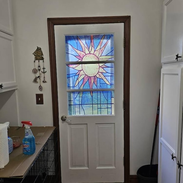 Custom Size Stained Glass Privacy Window Panel Elegant Blue and White ...