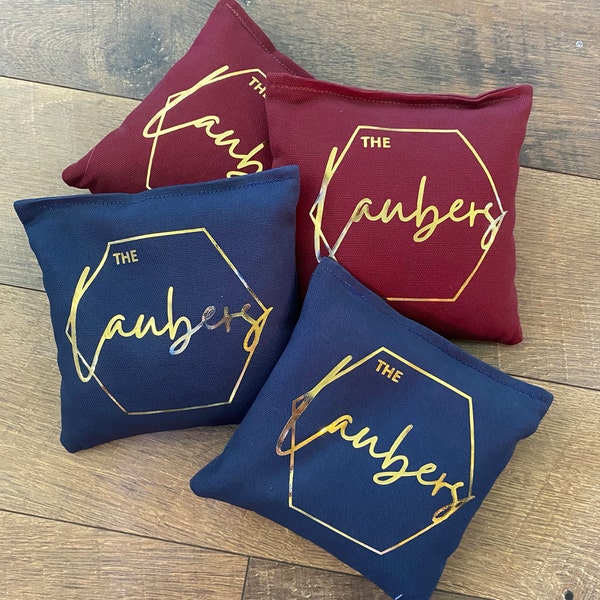 Modern Wedding Custom Last Name Bean Bags for Cornhole Gift for Bride ...