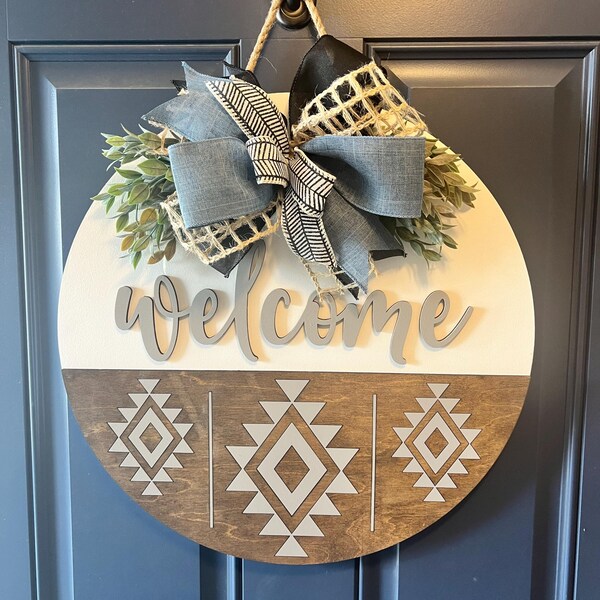 Front Door Decor, Aztec Welcome Door Hanger, Front Door Sign, Porch ...