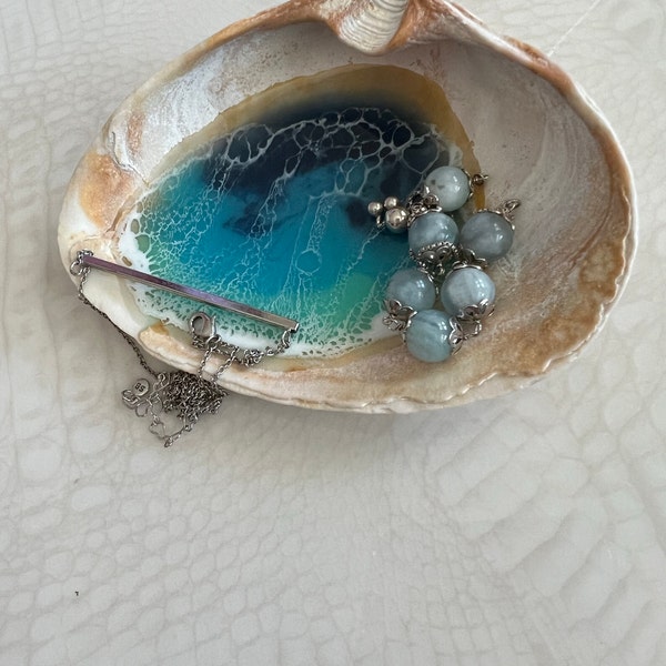 Ocean Resin Shell Ring Dish Trinket Dish Waves Beach Epoxy Handmade ...