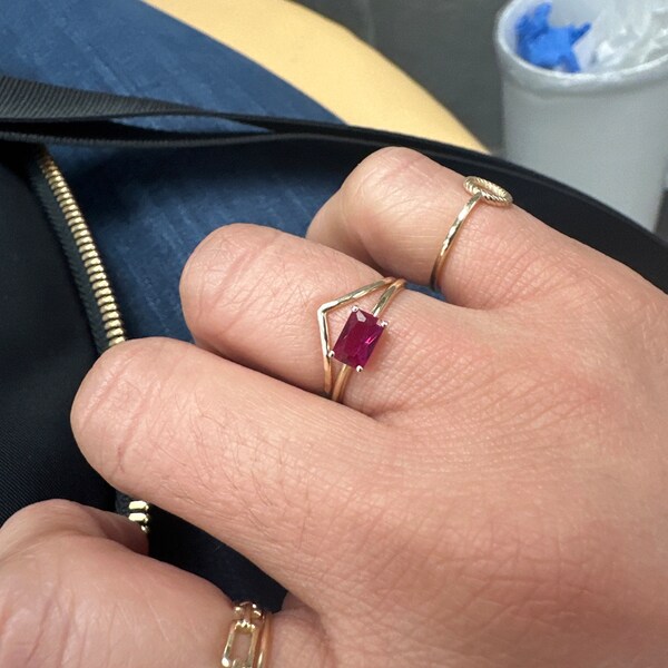 14K Solid Gold Ruby Ring, Ruby Art Deco Ring, Ruby Stone Ring, Dainty Ruby Ring, Gift for Her ...