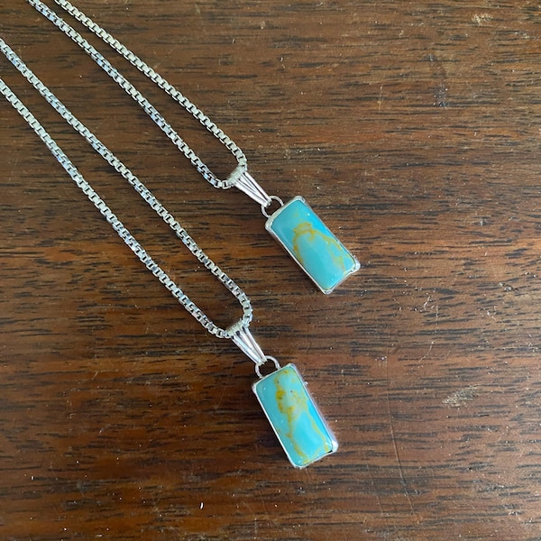 925forher Long Rectangle Turquoise Necklace Pendant With or Without ...