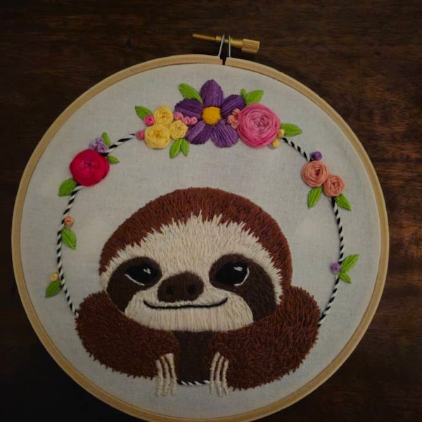 Sloth Hand Embroidery PDF Pattern , DIY Modern Embroidery Hoop Art ...