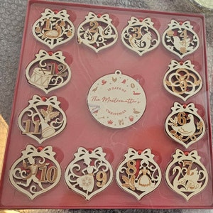 12 Days of Christmas Personalized Colored Wood Ornament Set, Christmas ...