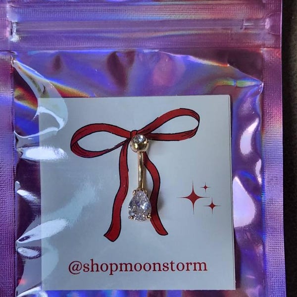 14G Gold Teardrop Belly Ring Surgical Steel Stainless Body Jewelry ...