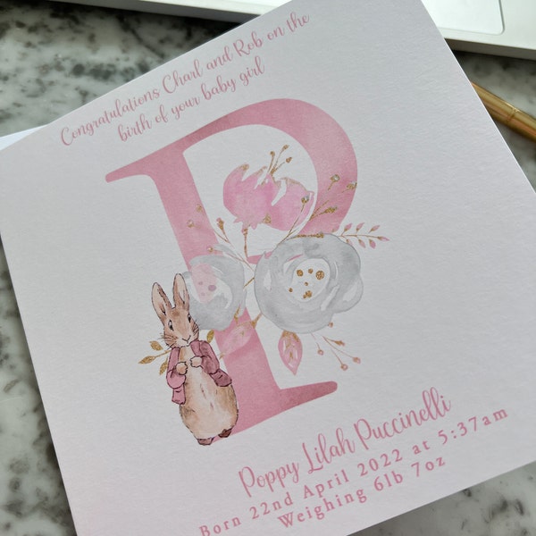 Personalised Peter Rabbit New Baby Card, New Baby, Personalised Card ...