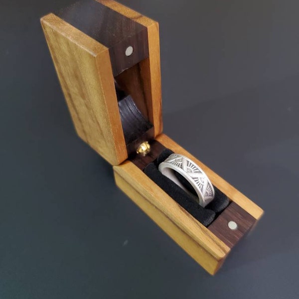 Wooden Sliding Pocket Ring Box for Angagement. Small Wood Proposal Ring ...