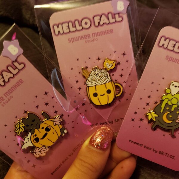 Pumpkin Cat N Ghost Bat Pin | Kawaii Pastel Halloween Pin | Hard Enamel ...