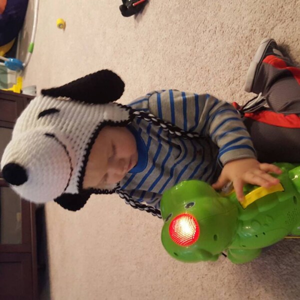 Crochet White and Black Dog Snoopy Inspired Hat, Beanie, Stocking Cap ...