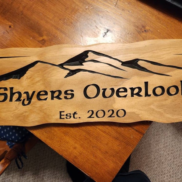 Custom Carved Wood Sign: Personalized Family Name, Mountains & Trees - Etsy
