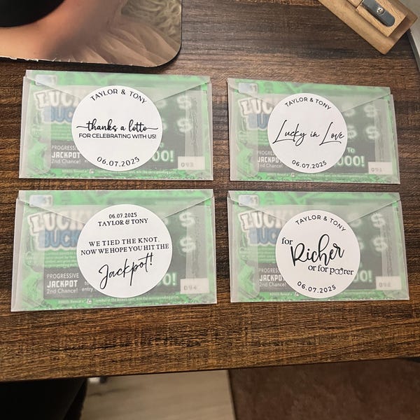 20 Custom Wedding Lottery Favor Stickers for Lotto Ticket Favor ...